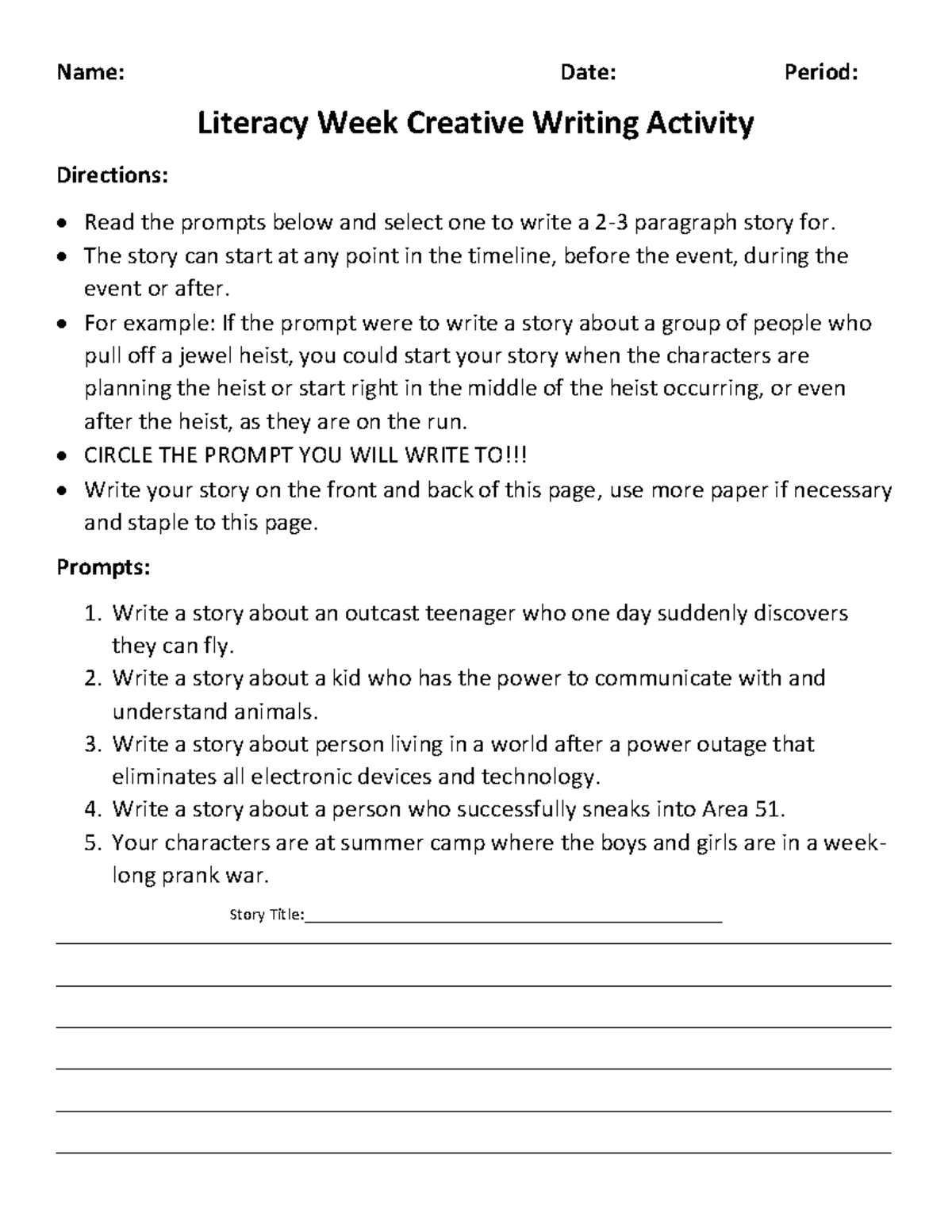 Literacy+Week+Writing+Activity - Name: Date: Period: Literacy Week ...