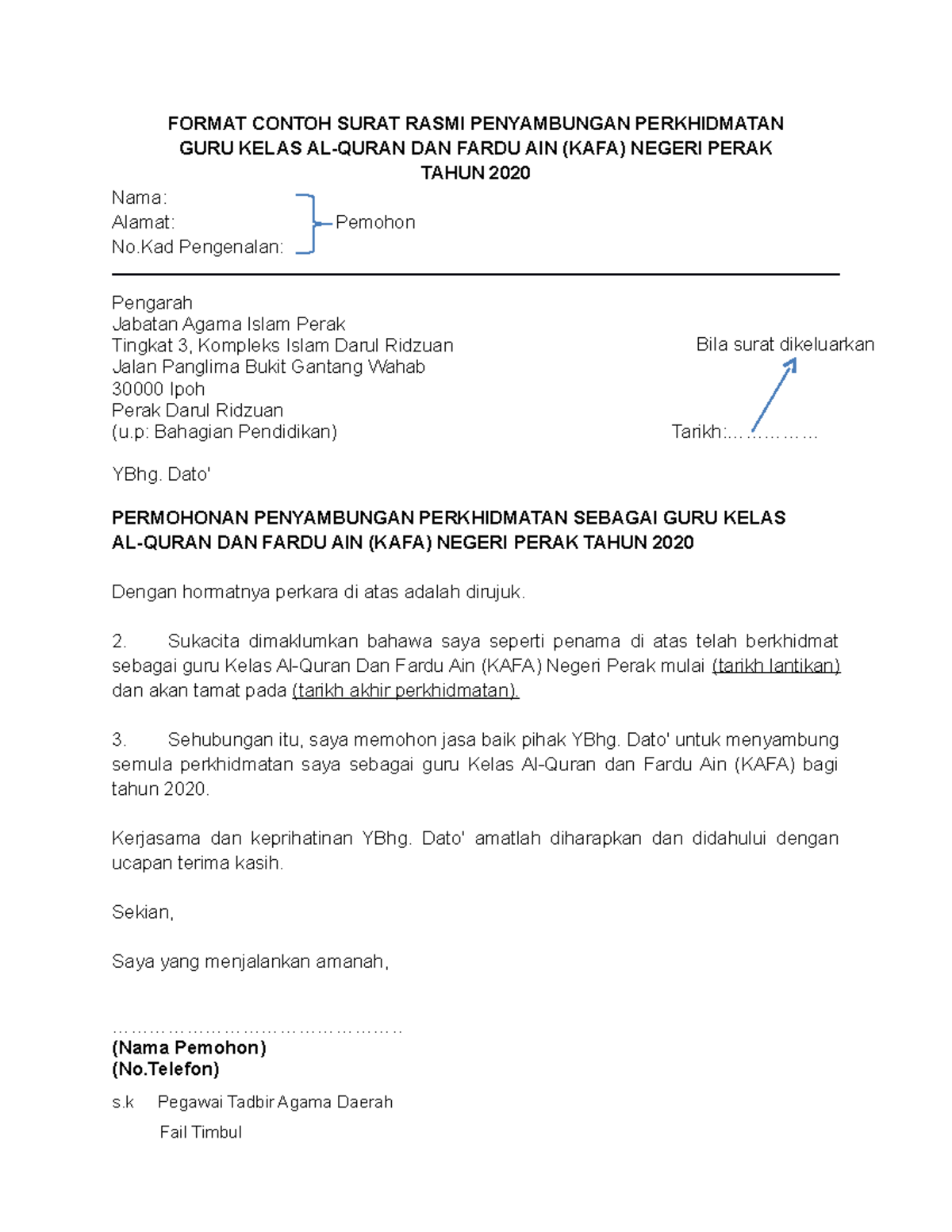 Permohonan Sambung Kontrak GURU KAFA 2020 - Negeri Perak - Studocu
