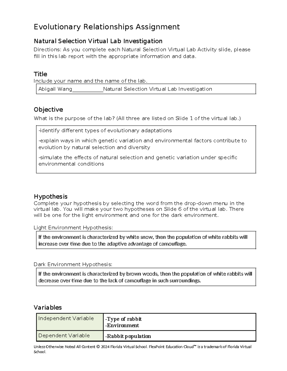 05 02 Evolutionary Relationships Assignment: Natural Selection Lab ...