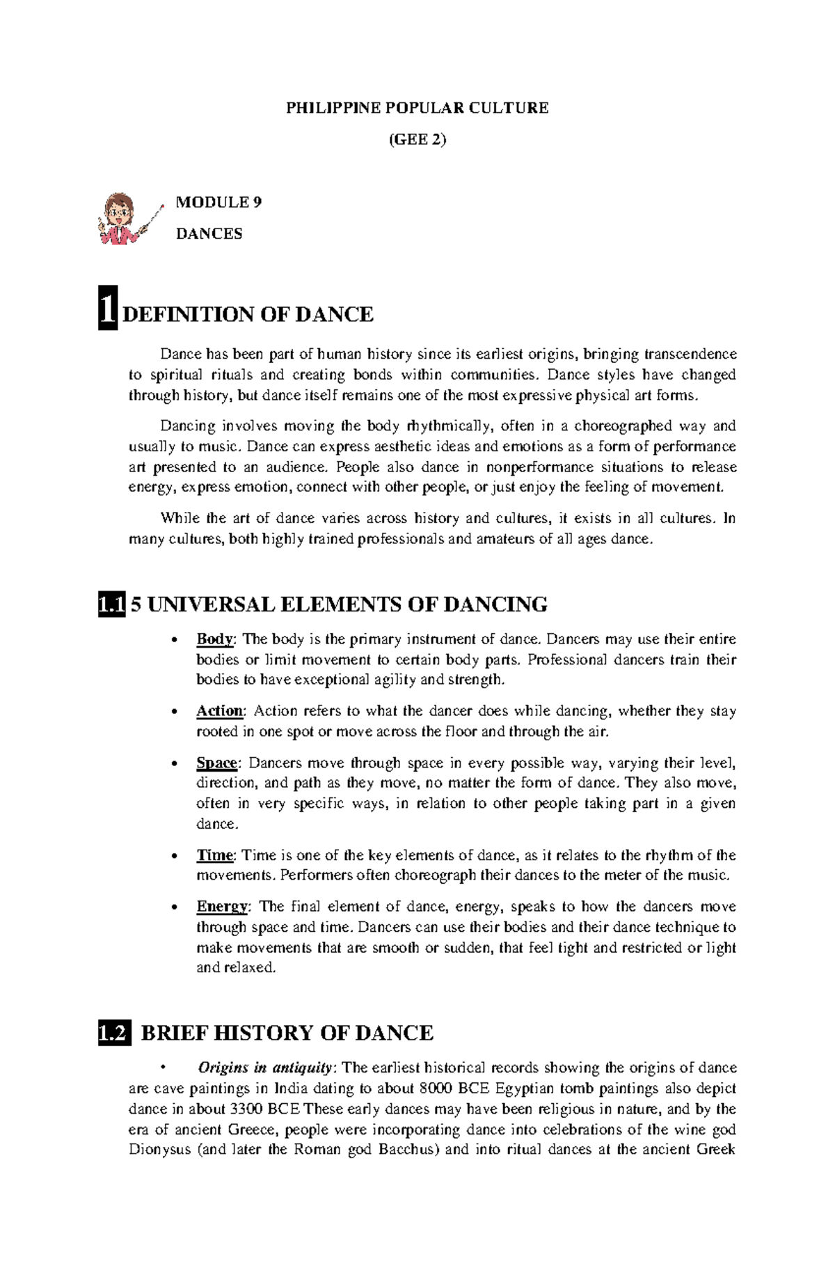 GEE2- Module 9 - Philippine Dance Culture and History - Studocu