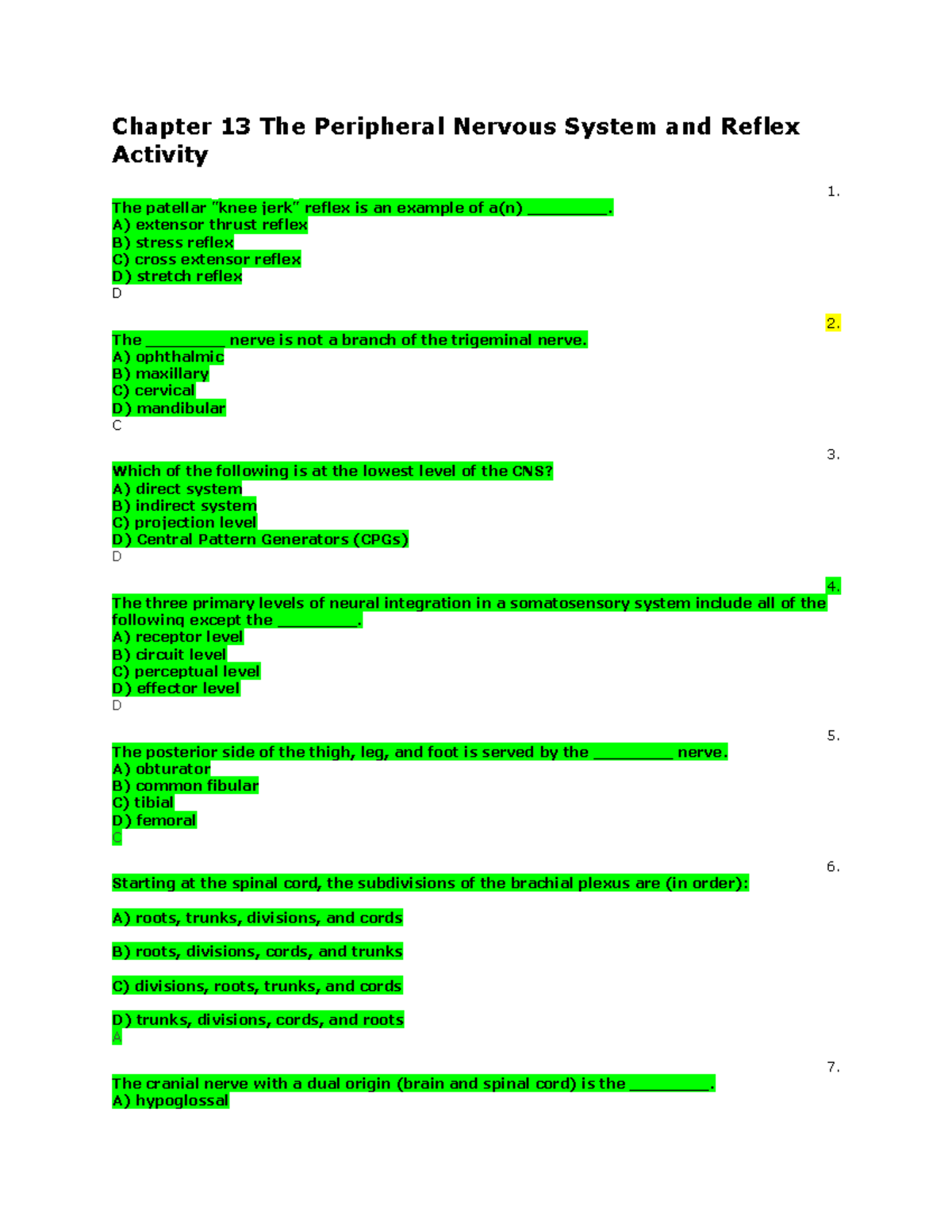 Chapter 13 The Peripheral Nervous System and Reflex Activity - The patellar ʺ knee jerk ʺ reflex ...