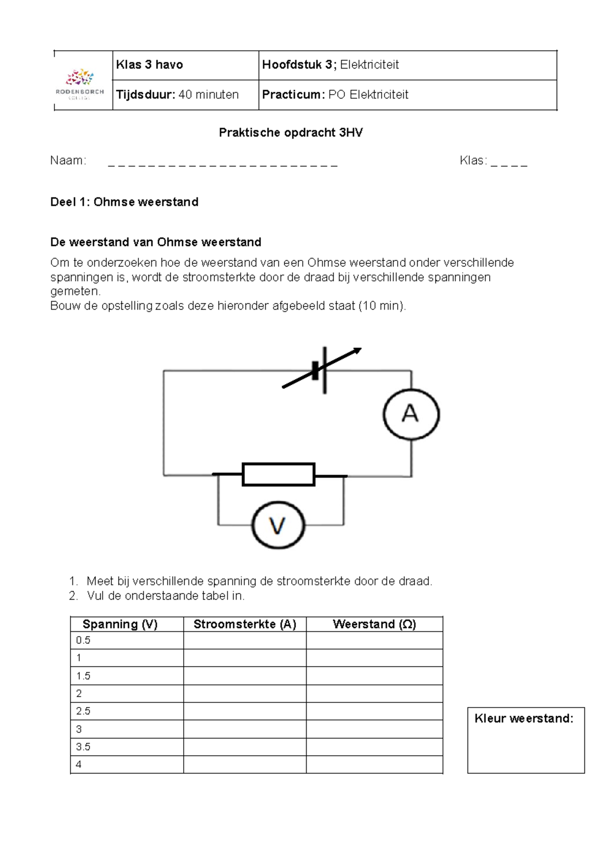 H3 - PO - Practicum Weerstand en Stroomsterkte in Elektriciteit ...