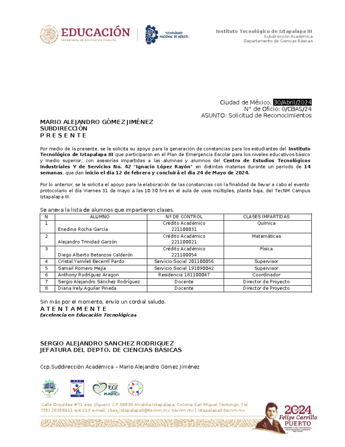 0-CBAS solicitud de reconocimientos cetis 42-ITI III - Instituto ...