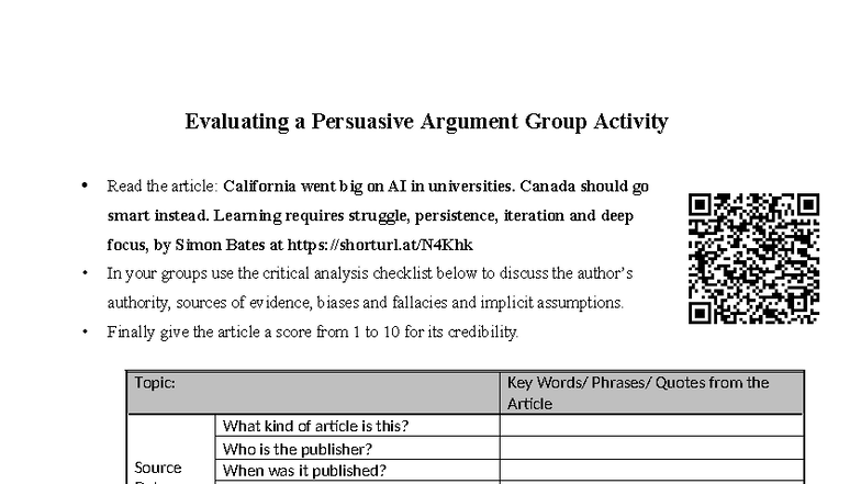 Evaluating a Persuasive Argument: Group Activity F25 - Studocu