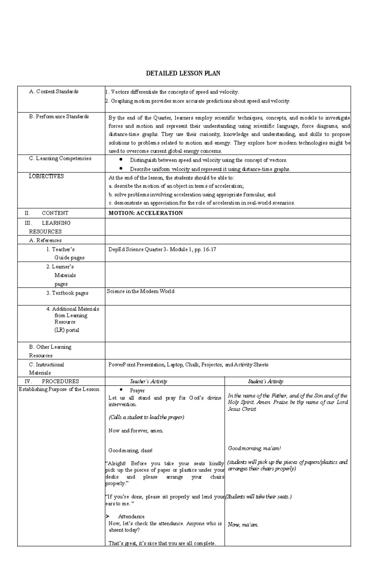 DLP 101: Understanding Acceleration - Final Lesson Plan - Studocu