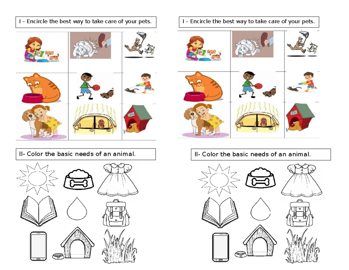 02.21 - worksheet - Literacy - II- Color the basic needs of an animal ...