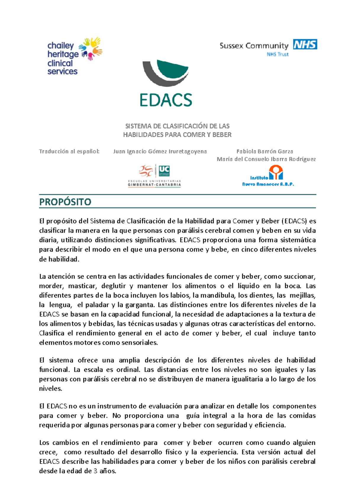 Sistema de Clasificación EDACS de Habilidades para Comer y Beber - Studocu