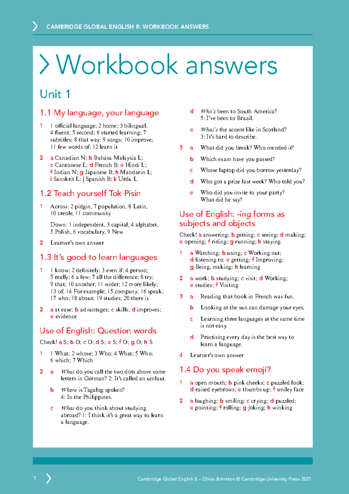 Unit 1 English Language Workbook Answers (Score: 100/100) - Studocu