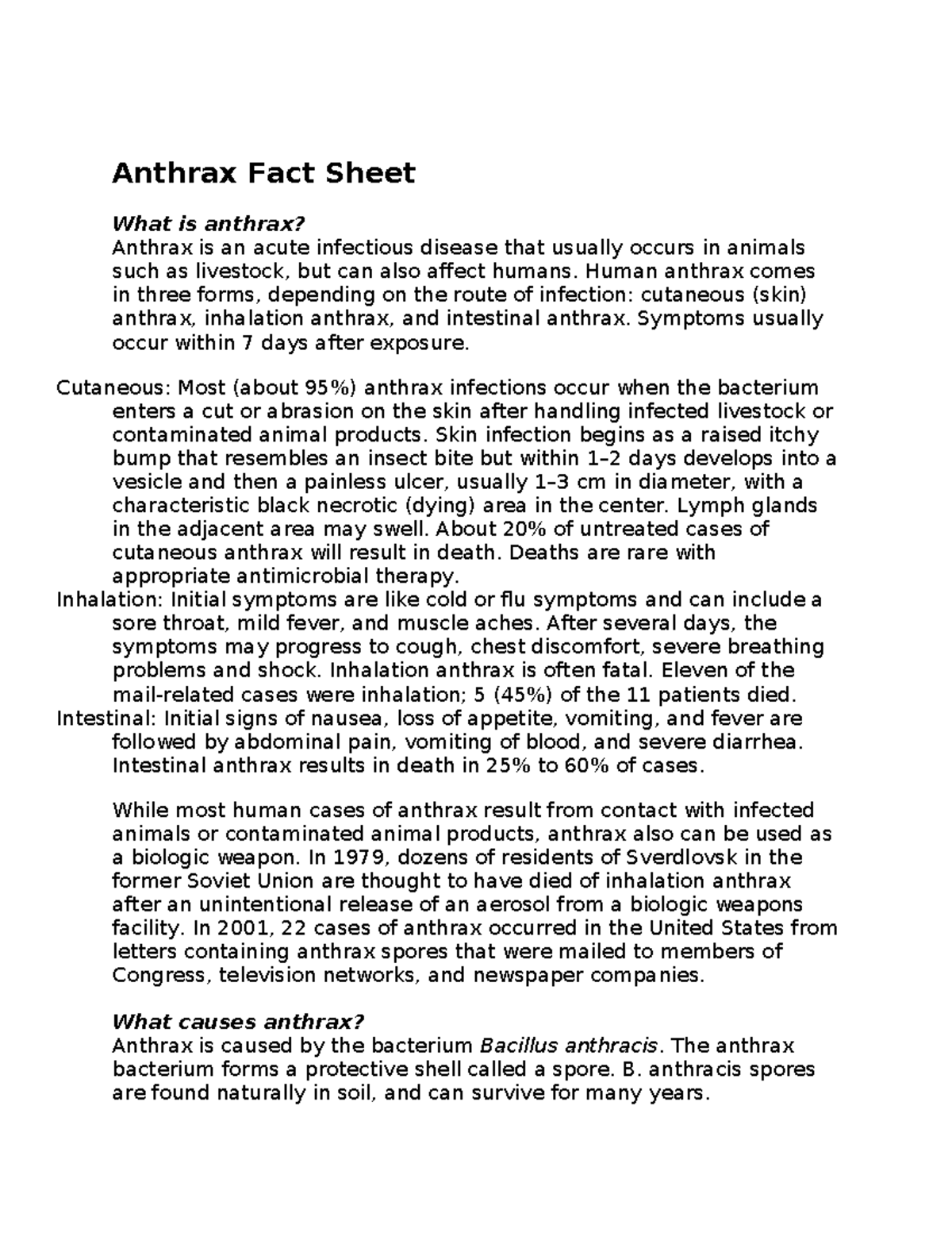 NR 442 Anthrax Fact Sheet updated - Anthrax Fact Sheet What is anthrax ...