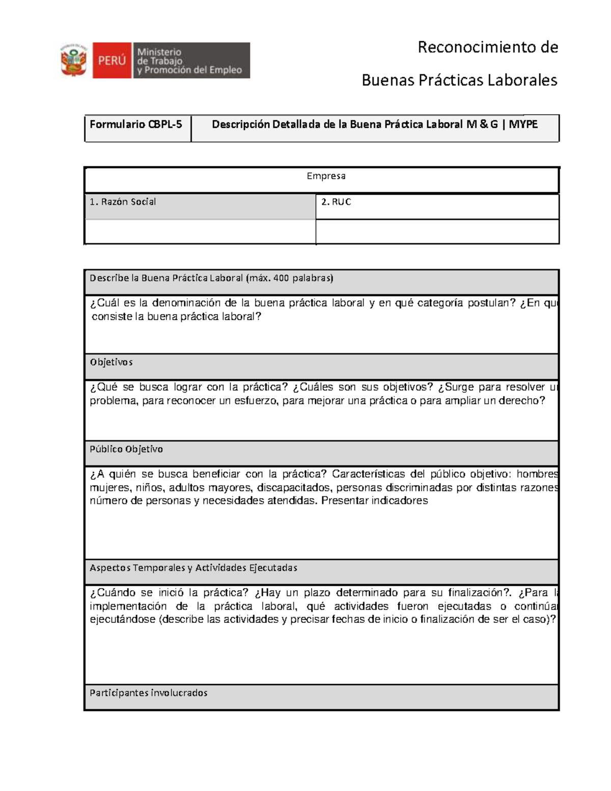 Formulario de Buenas Prácticas Laborales - F5 Requisitos BPL - Studocu