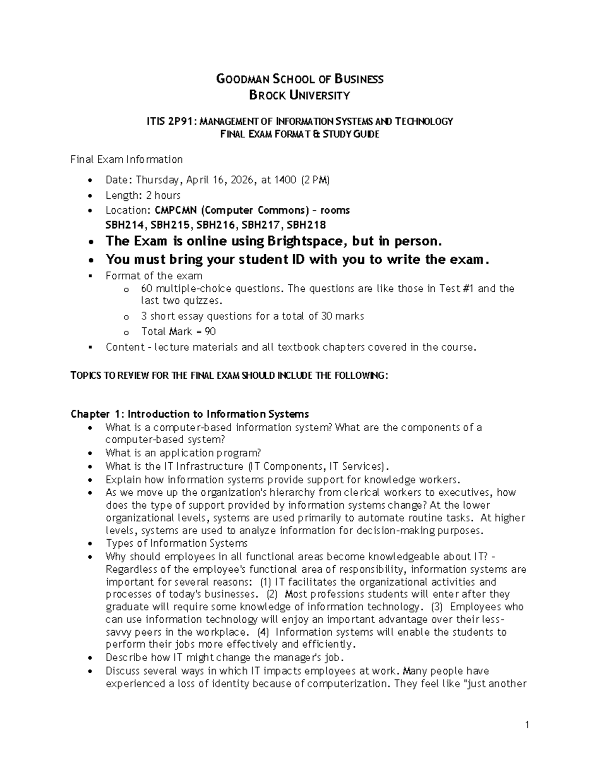 ITIS 2P91 Final Exam Format & Study Guide - W26 SYO - Studocu