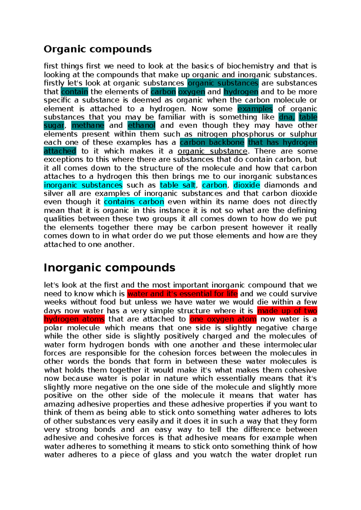 Biology 101: Understanding Organic and Inorganic Compounds - Studocu