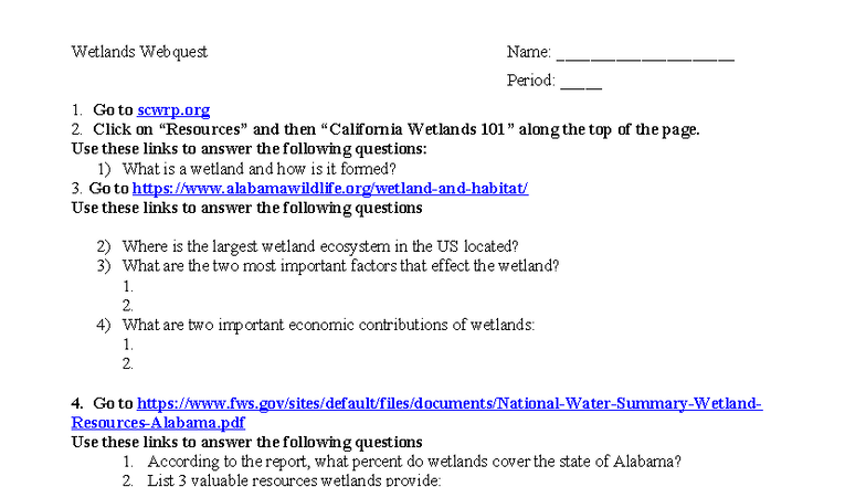 Wetlands Webquest - Environmental Study Guide - Studocu