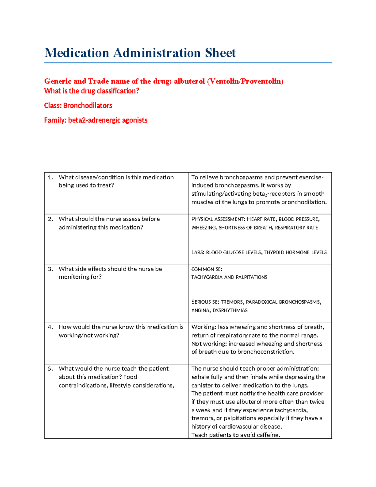 Bronchodilator Medication