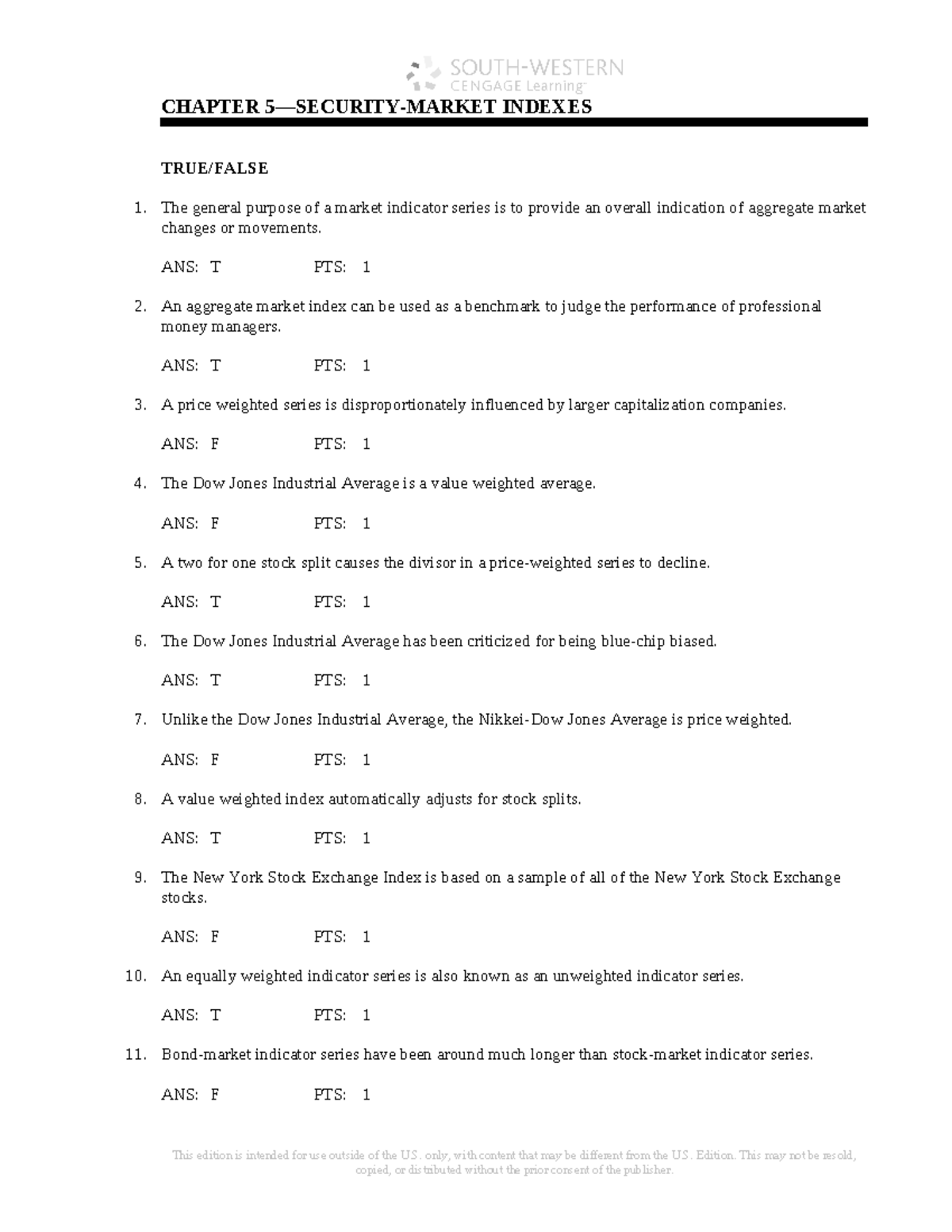 Chapter 5: Security Market Indexes Summary and Quiz Questions - Studocu