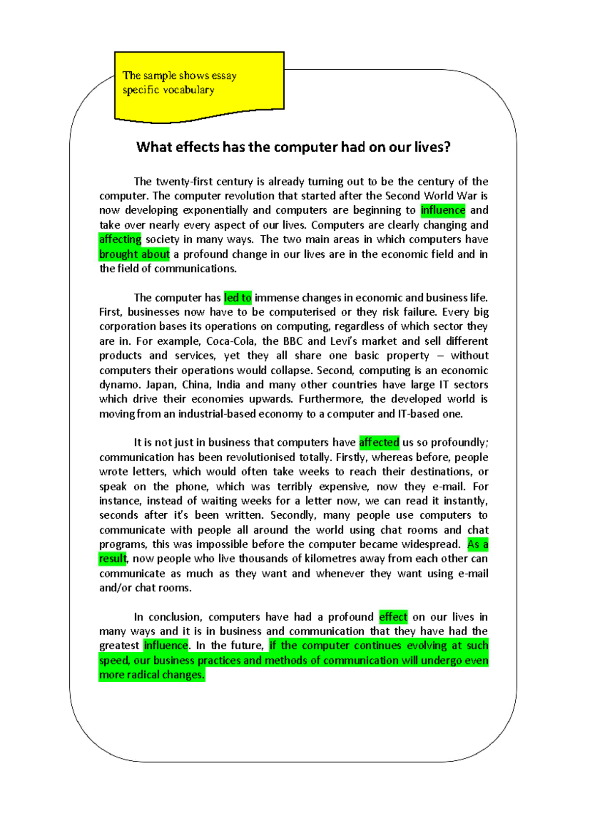 Cause-and-Effect Essay: The Impact of Computers on Our Lives - Studocu