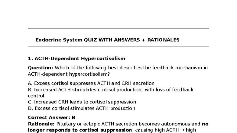 Endocrine System QUIZ: Key Questions & Answers Explained - Studocu