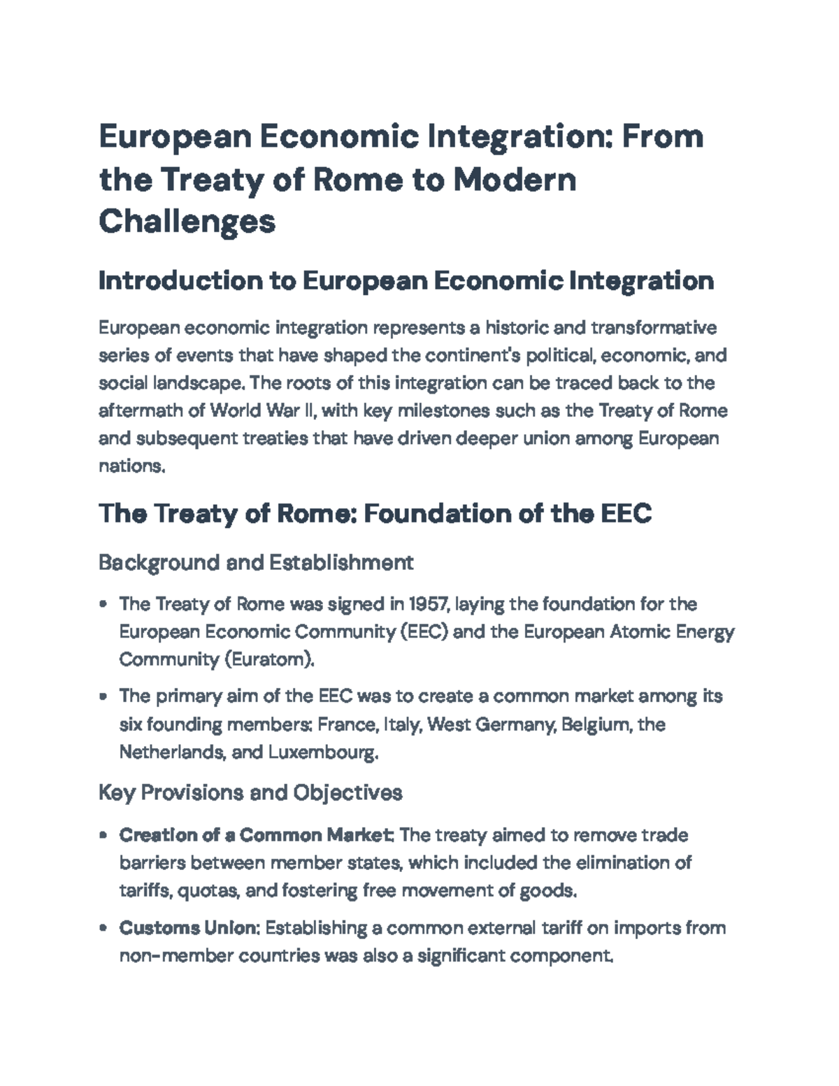 European Economic Integration: From Treaty of Rome to Modern Challenges ...