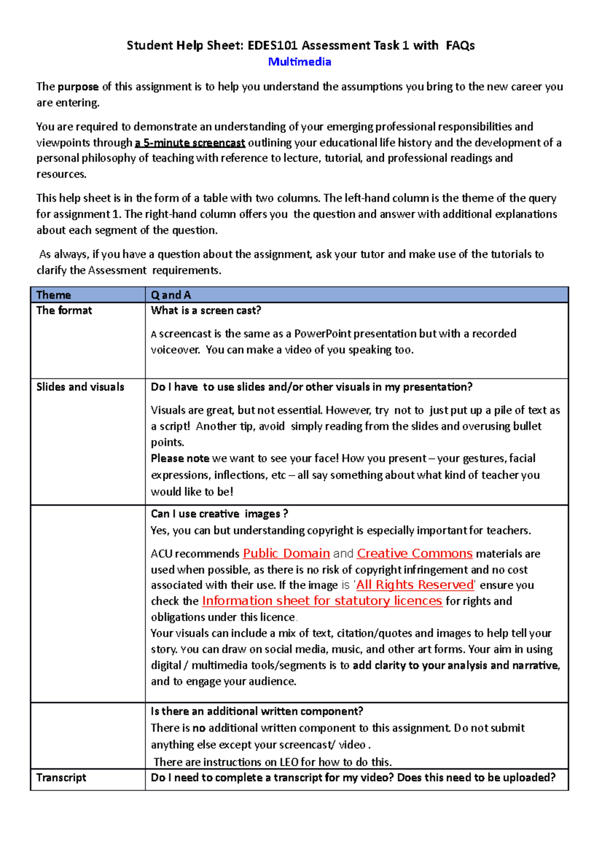 2023 EDES101 Assessment Task 1 Student guide and FAQs - Multimedia The ...
