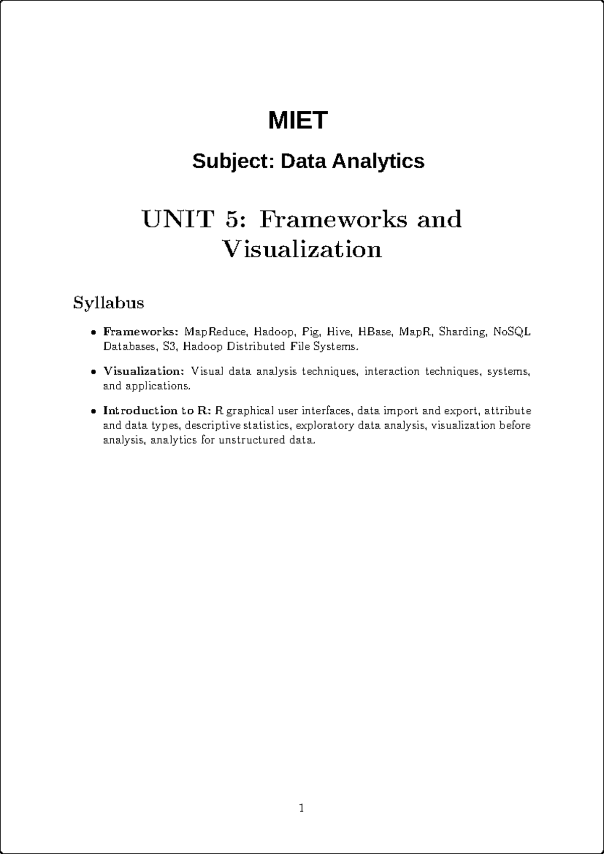 Unit 5: Frameworks & Visualization in Data Analytics (BCS052) - Studocu