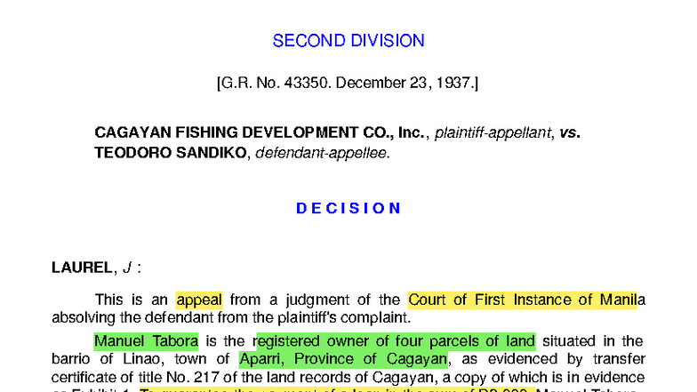 Cagayan Fishing Dev. Co., Inc. v. Sandiko: Court Decision Analysis ...