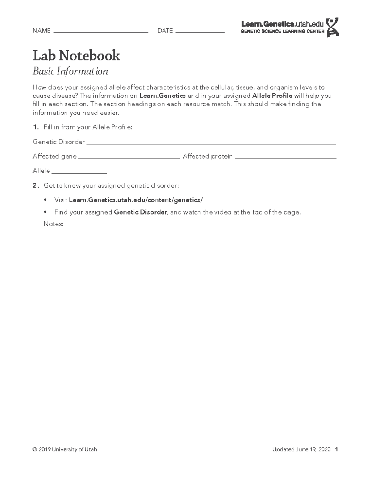 Lab-notebook - Lab Notebook from Learn.Genetics assigned Allele profile ...