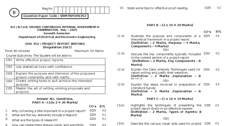 OHS 352 CIA-2 PRW SET B - nab - Question Paper Code : SRMTRPOHS B / B ...