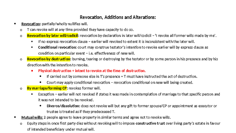 Revocation, Additions, and Alterations: Key Concepts Explained - Studocu
