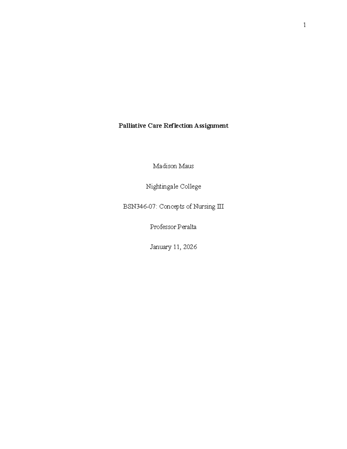 Palliative Care Reflection Assignment - Concepts of Nursing - Studocu