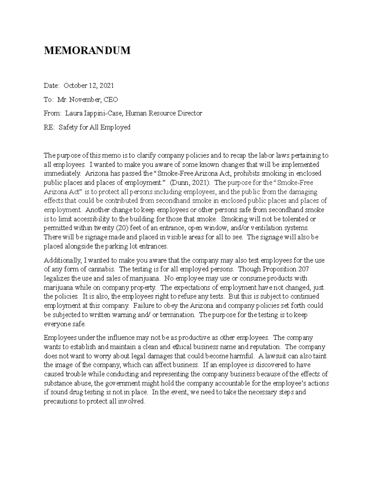 Topic 6 final memo draft - MEMORANDUM Date: October 12, 2021 To: Mr ...