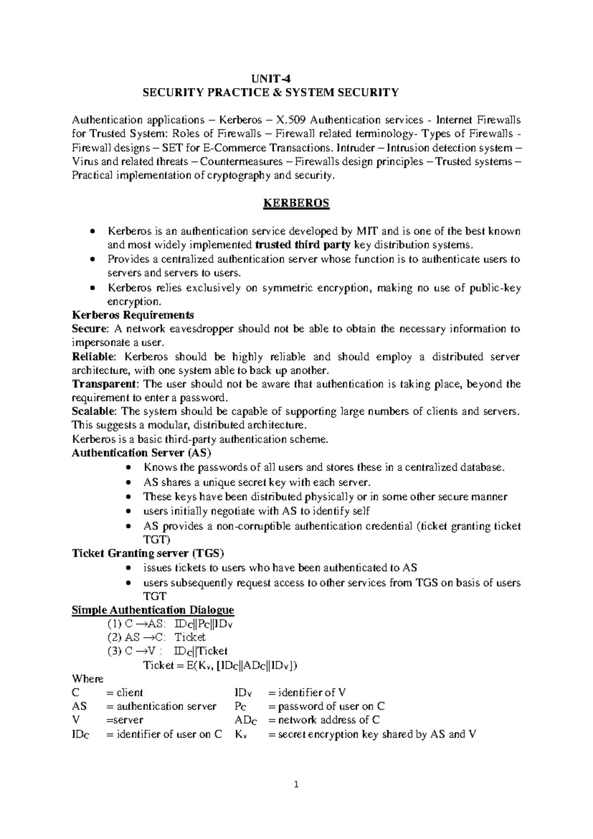 Unit4 - unit 4 cns - UNIT- SECURITY PRACTICE & SYSTEM SECURITY Authentication applications ...