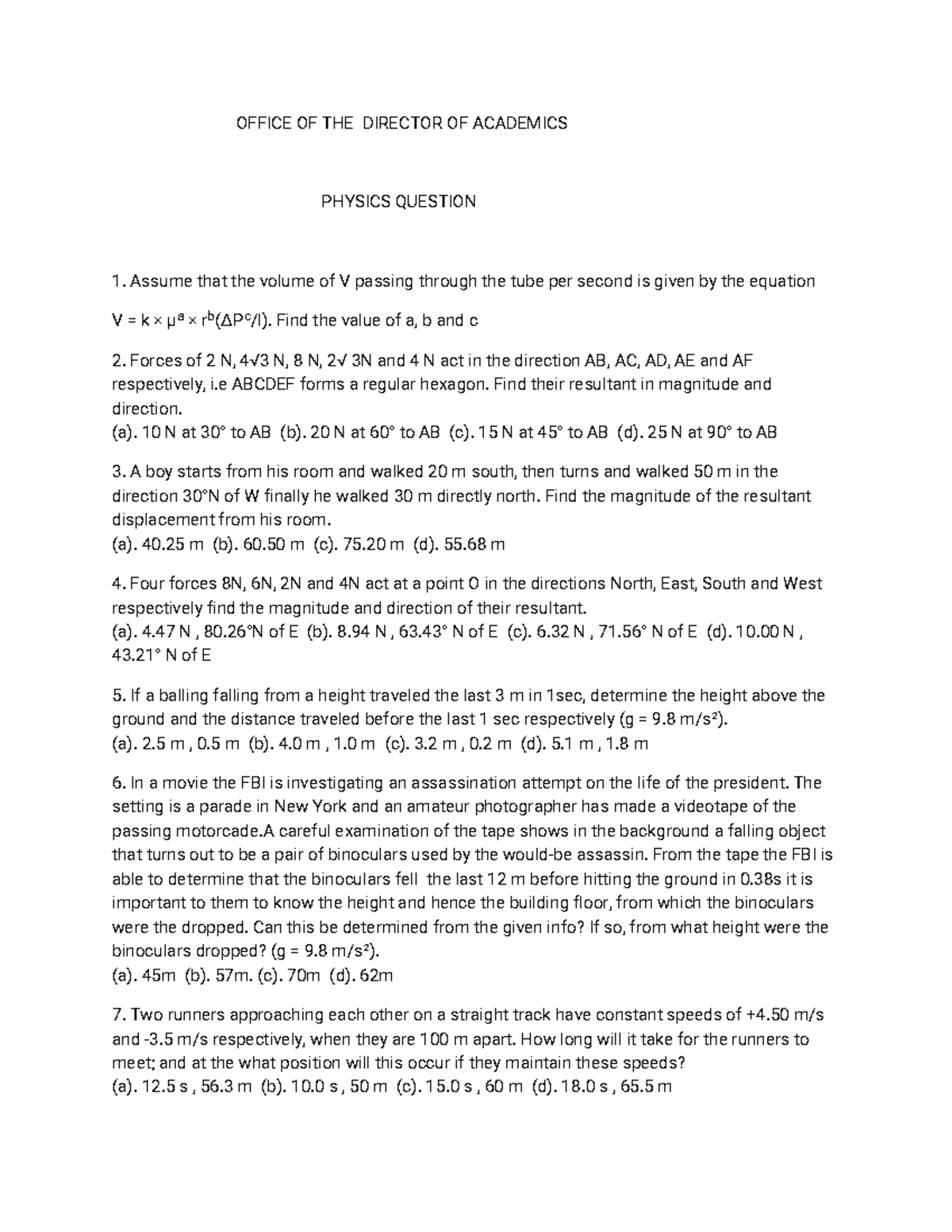 PHYS 101: Physics Tutorial Questions Compiled by Hon. Bryant - Studocu