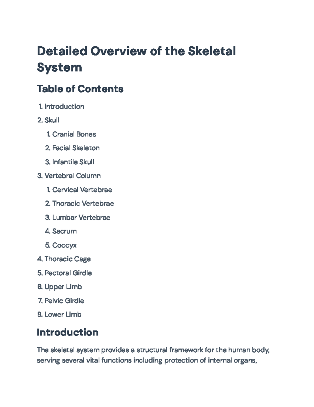 Detailed Overview of the Skeletal System (Bio 101 Lecture Notes ...