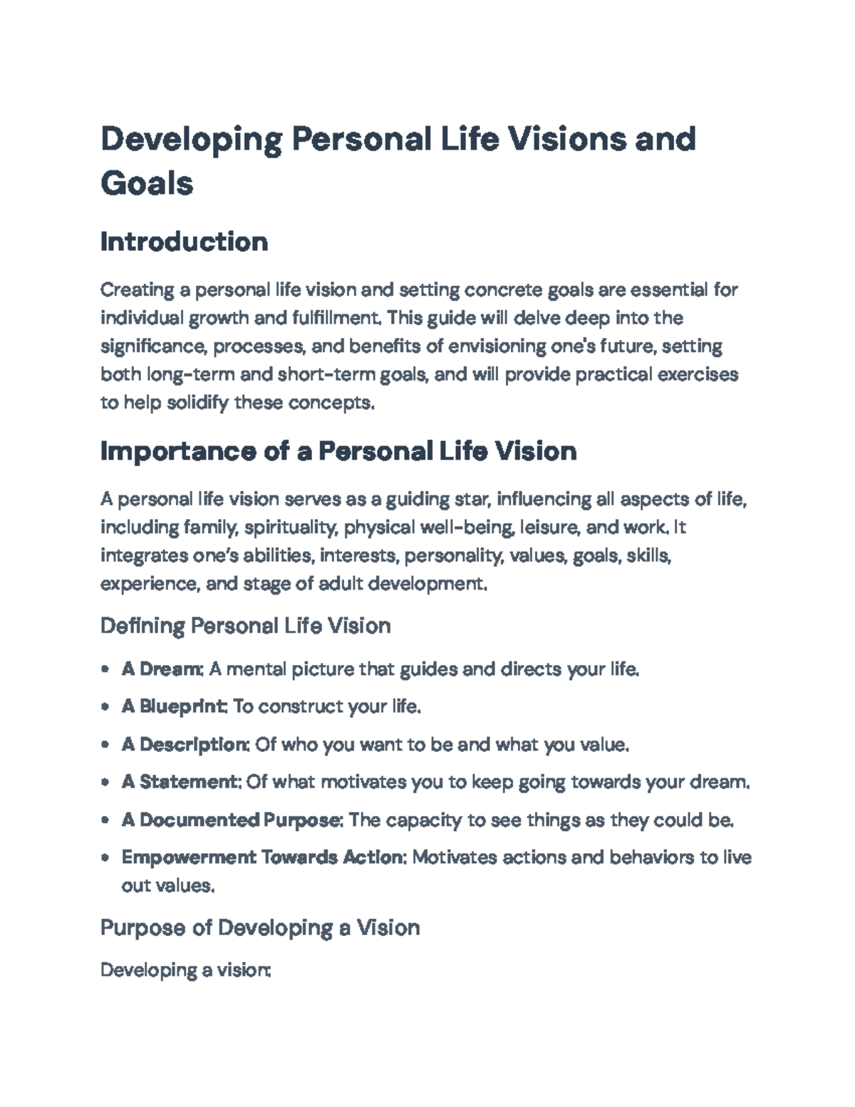 Personal Life Vision & Goal Setting Framework Guide - Developing ...