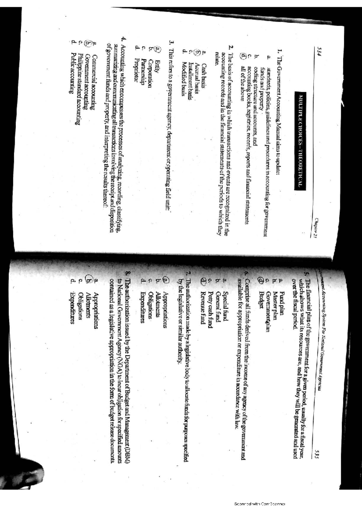 Government Accounting System for National Agencies: Chapter 21 MCQ ...