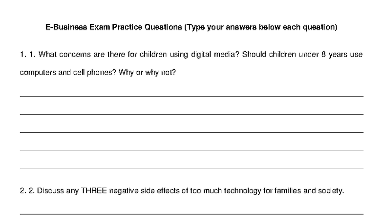 E-Business Exam Practice Questions: Key Issues & Impacts - Studocu