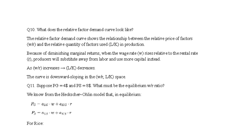 Q10,11 - Relative Factor Demand Curve & Equilibrium Ratio Analysis ...