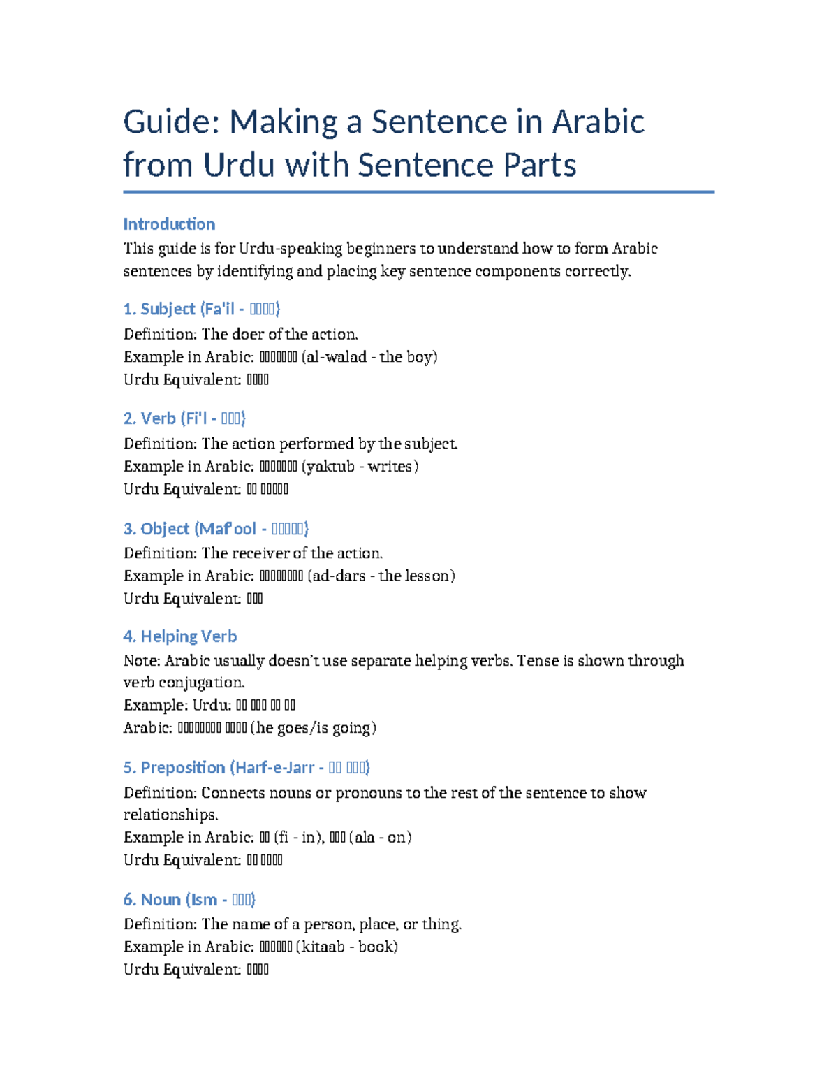 Guide: Arabic Sentence Construction from Urdu for Beginners - Studocu