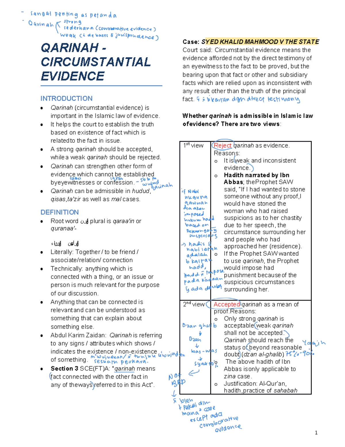 QARINAH: CIRCUMSTANTIAL EVIDENCE IN ISLAMIC LAW (SCE(FT)A) - Studocu