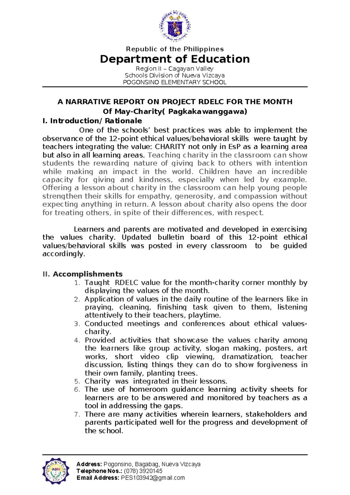 POES Project RDELC Monthly Report: Charity Initiatives (May 2023) - Studocu