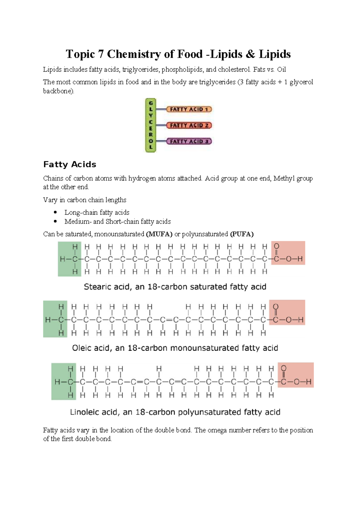 Topic 7: Chemistry of Food - Lipids Overview and Key Concepts - Studocu