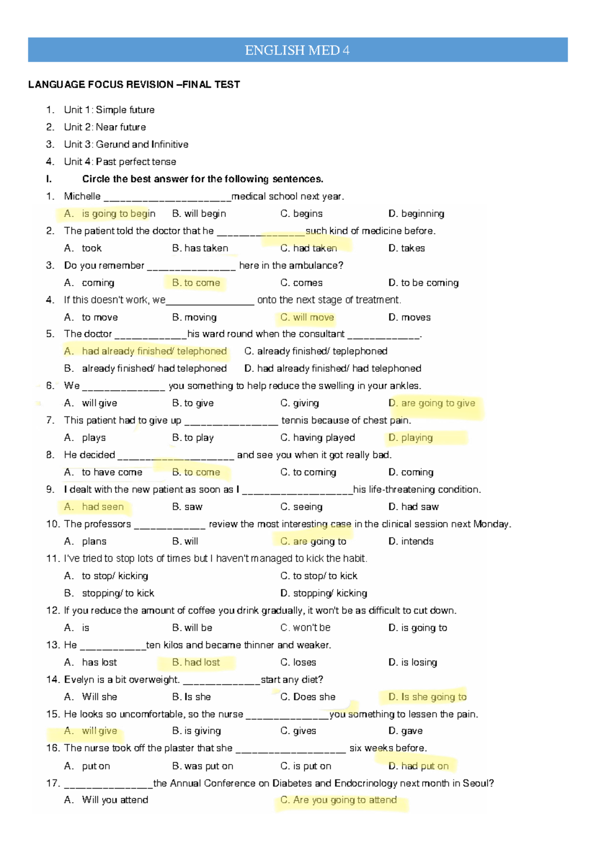 ENGLISH MED 4 GRAMMAR FINAL REVISION TEST - Studocu