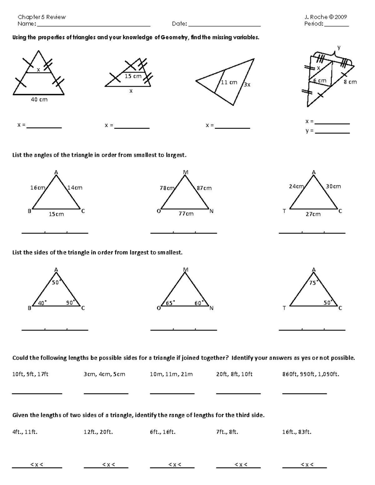 Geometry Review Triangle Topics Midsegmentbisectorsinequality Theorems ...