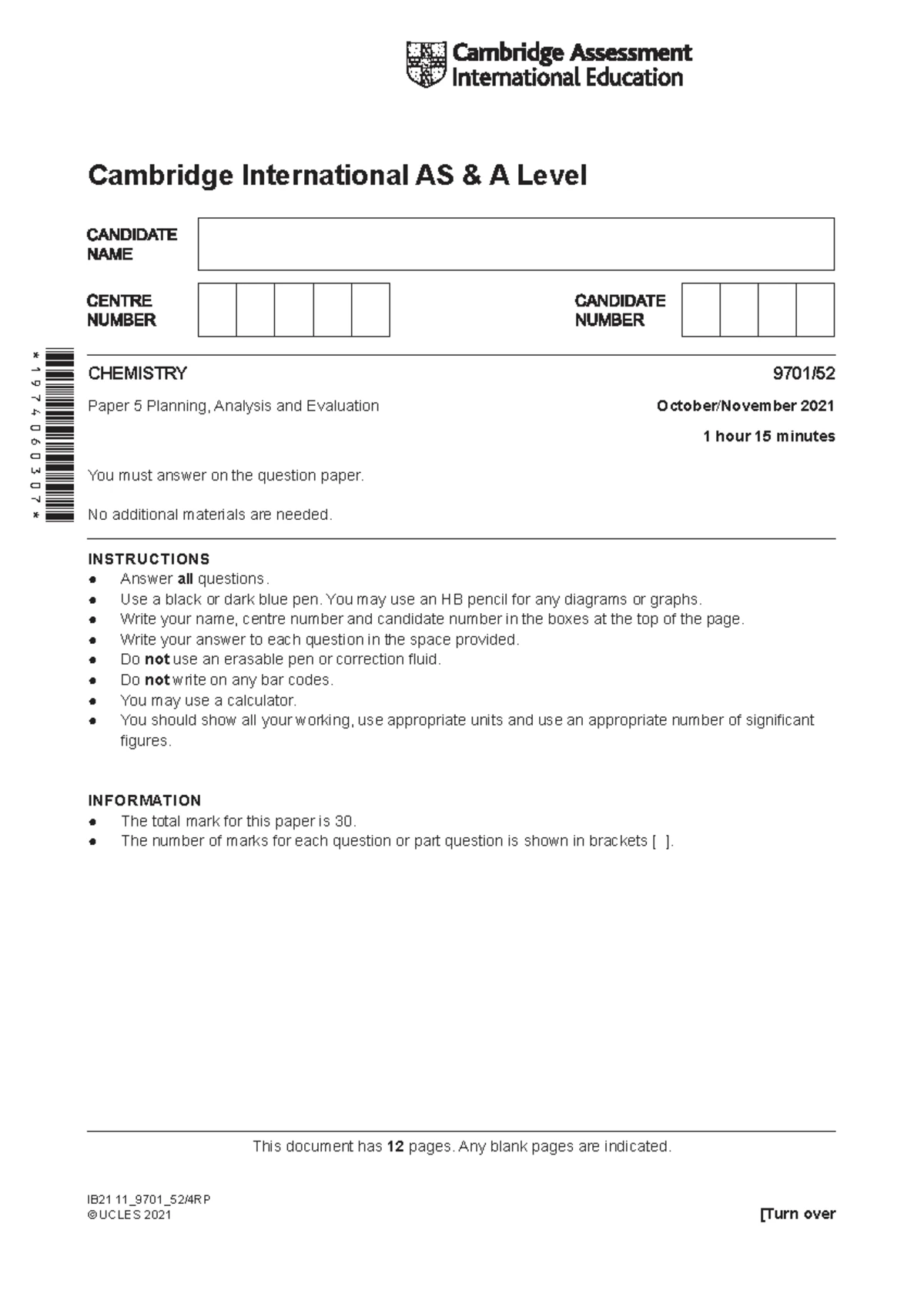 Cambridge International AS A Level Chemistry 9701 Syllabus Overview for ...