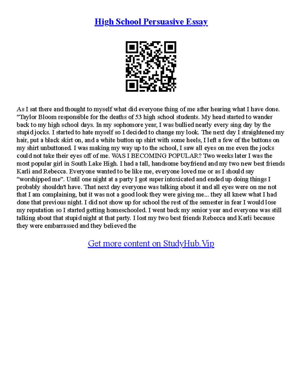 Samples Of Persuasive Essays For High School Students - High School ...