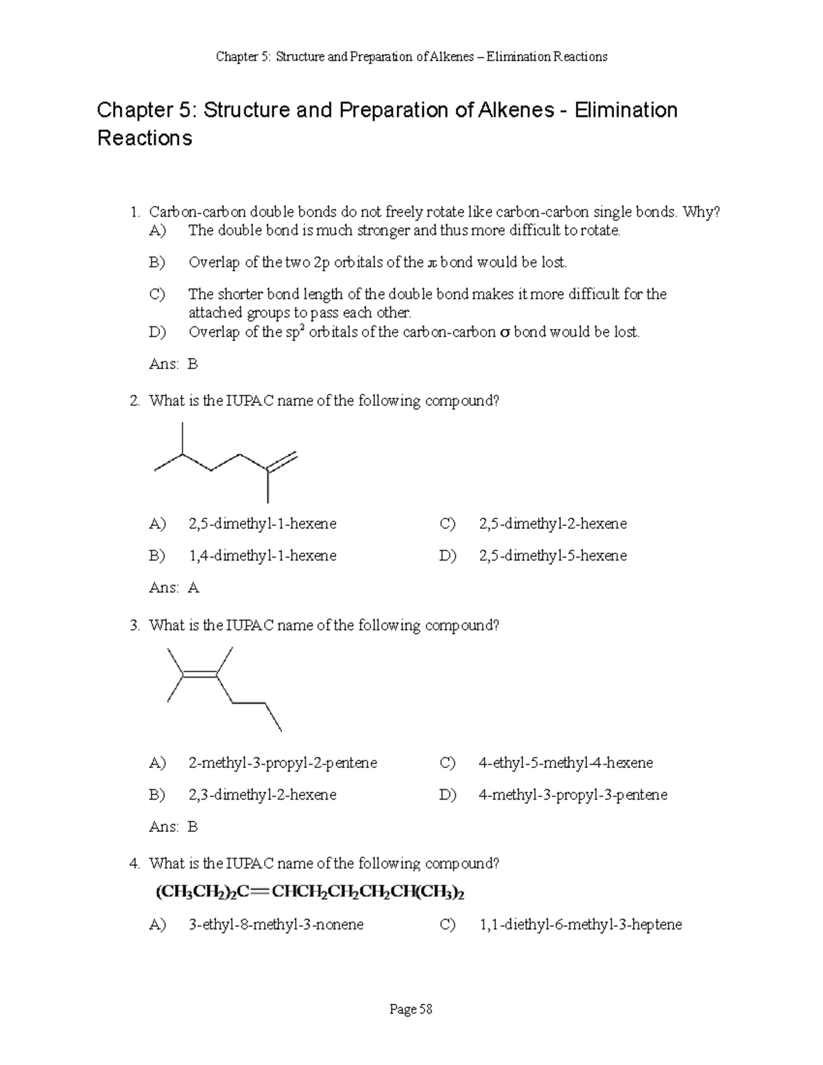 Chapter 5: Structure & Prep of Alkenes - Elimination Reactions (CHEM ...