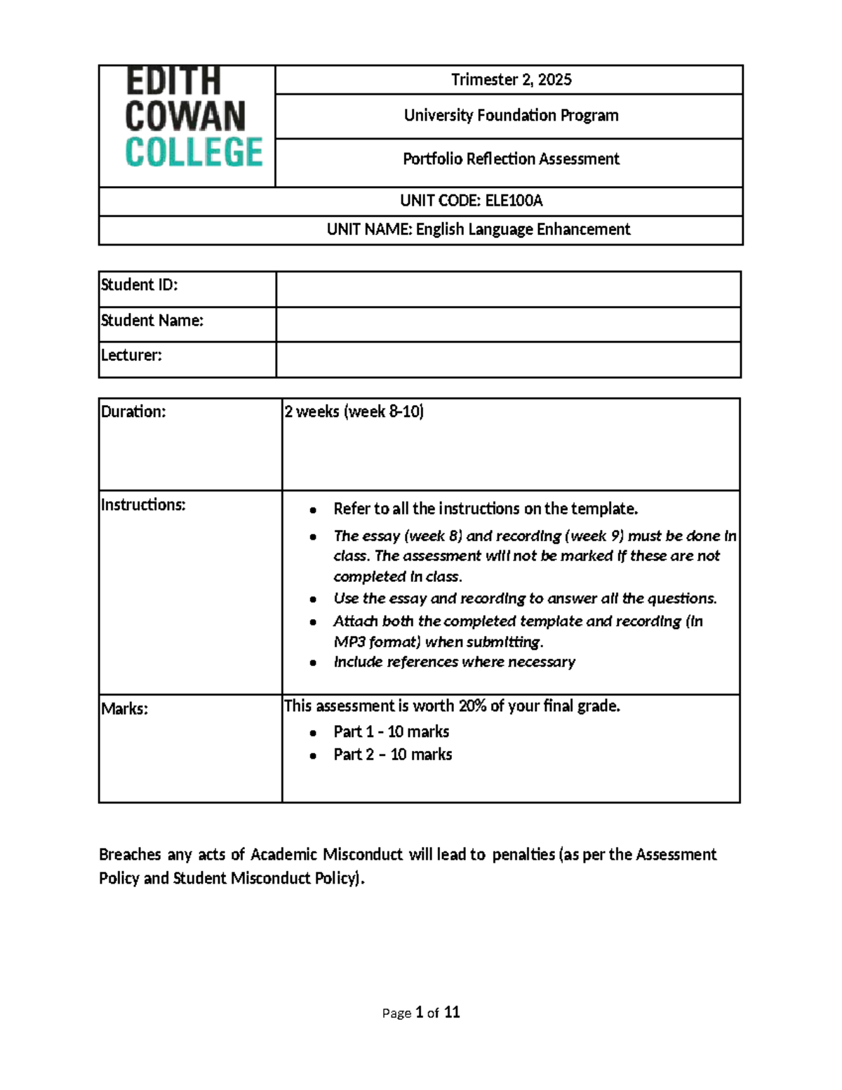 ELE100A: Trimester 2, 2025 English Language Portfolio Reflection - Studocu