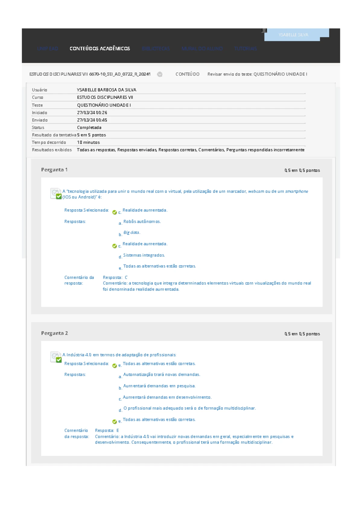 Revisar envio do teste Questionário Unidade I – Estudos - ESTUDOS ...