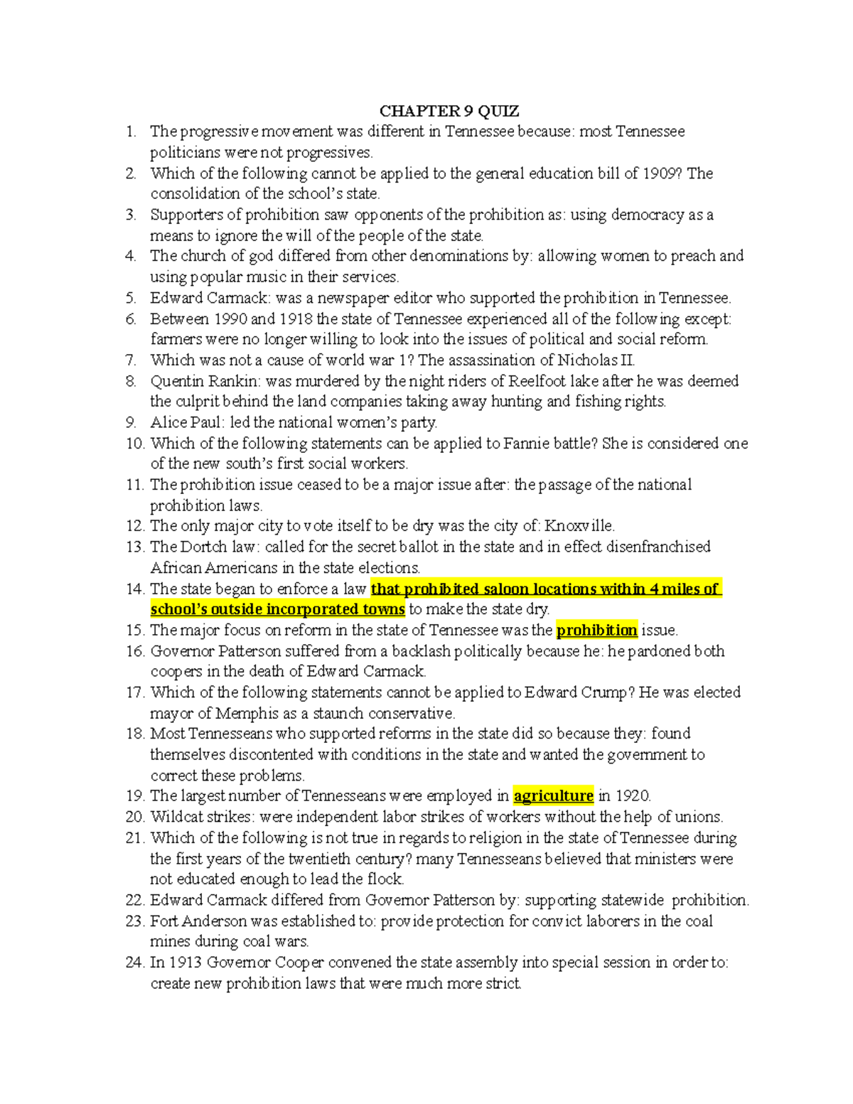 Chapter 9 QUIZ - Key Insights and Details by Instructor Pitts - Studocu