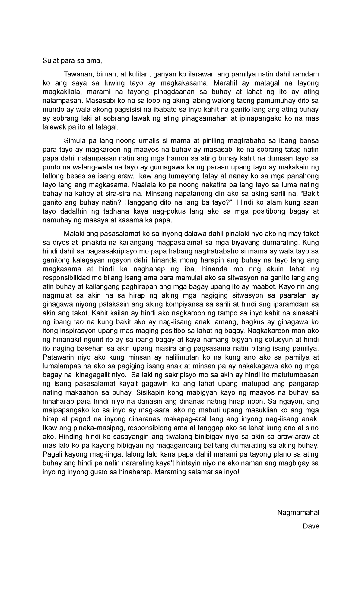 Marahil ay matagal na tayong magkakilala - Sulat para sa ama, Tawanan ...